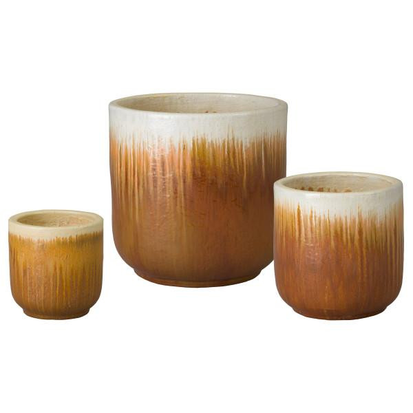 Barrel Set of 3 Round Amber Ceramic Planters | Emissary