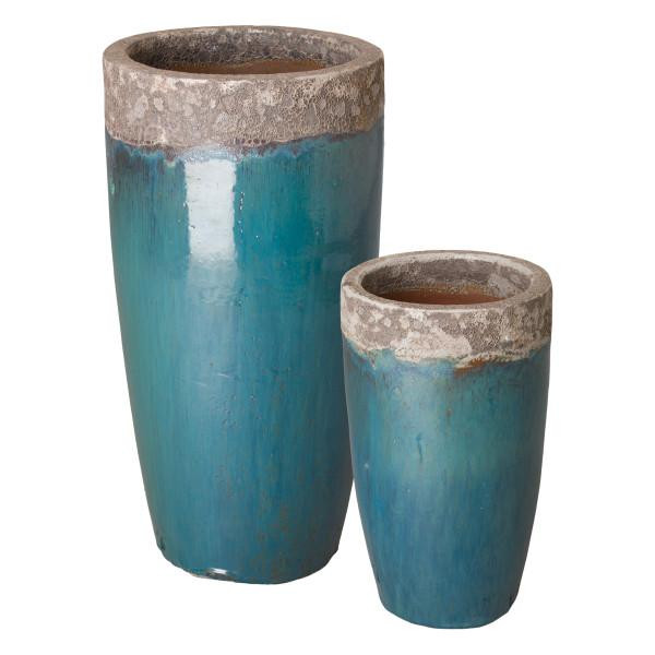 Set of 2 Tall Round Ceramic Planters | Emissary