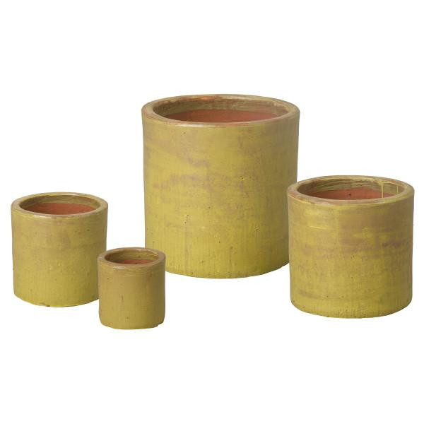 Set of 4 Round Cylinder Yellow Ceramic Planters | Emissary