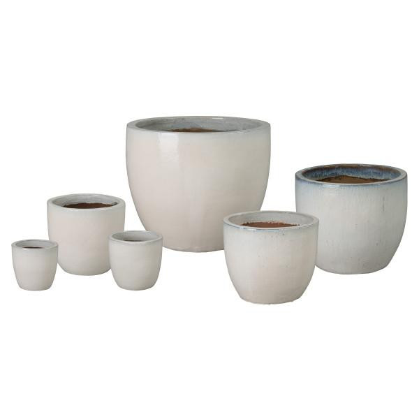 Set of 6 Round Distressed White Ceramic Planters | Emissary
