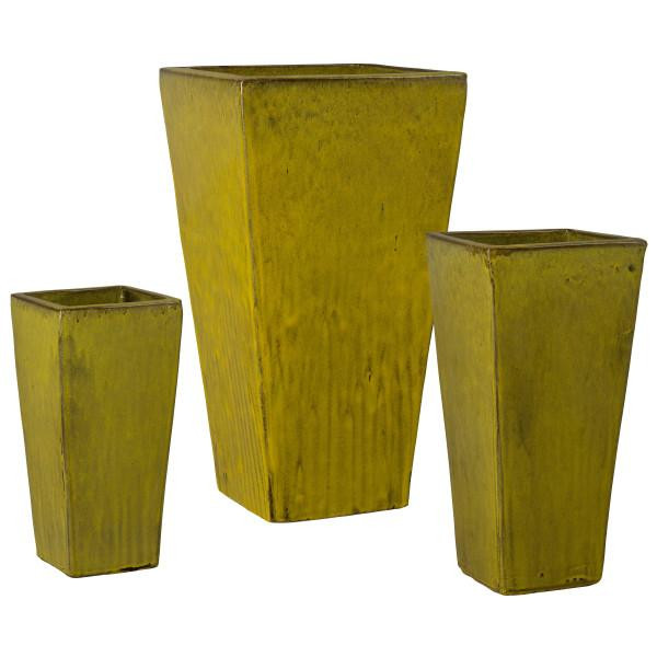Crisco Set of 3 Tall Square Tropical Yellow Ceramic Planters | Emissary
