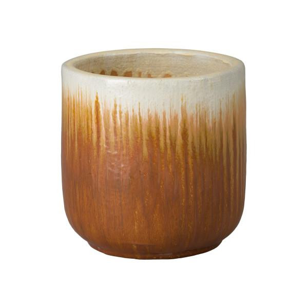 Barrel 16 in Round Amber Ceramic Planter | Emissary