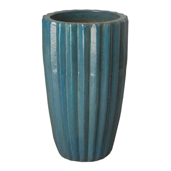 29 in. Tall Round Ridge Pot with a Teal Glaze | Emissary